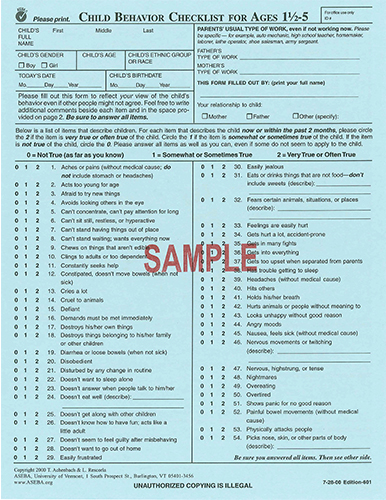 CHILD BEHAVIOR CHECKLIST FOR AGES L 5 50 Per Package store aseba